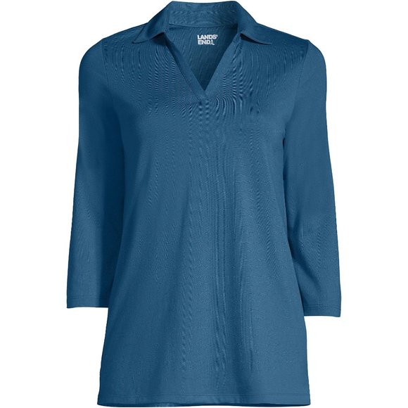 Lands' End | Tops | Women Polo Tunic Shirt Dark Blue Teal Size Pxs Xsp ...